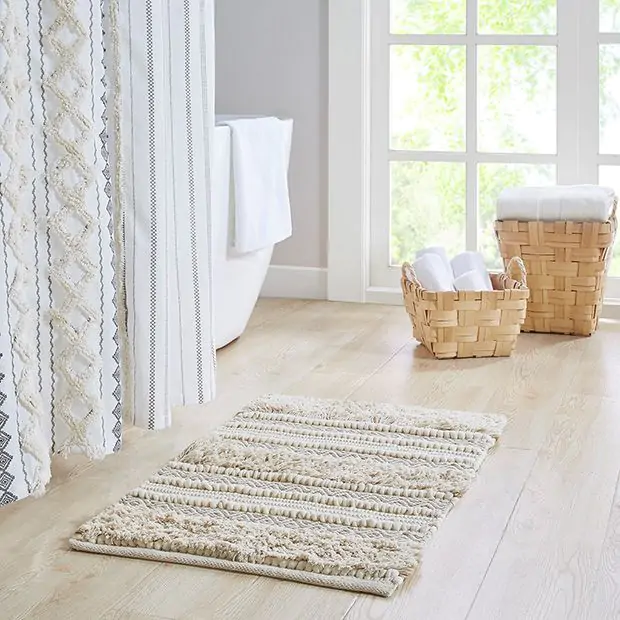 Boho Chic Textured Woven Bath Rug Antique Farmhouse