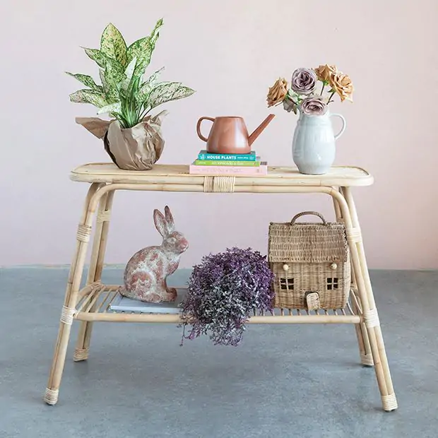 Boho Rattan Console Table Antique Farmhouse