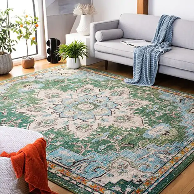 green patterned rug