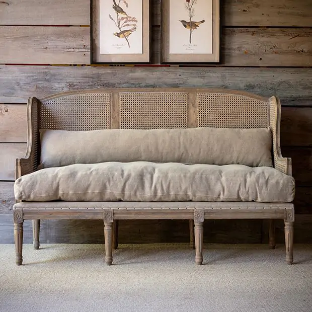 Cane Back Cushioned Settee Antique Farmhouse