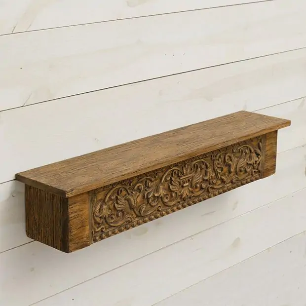Carved wood wall shelf store