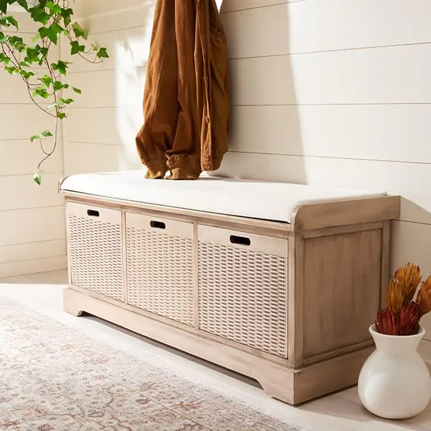 Farmhouse storage bench with cushion store