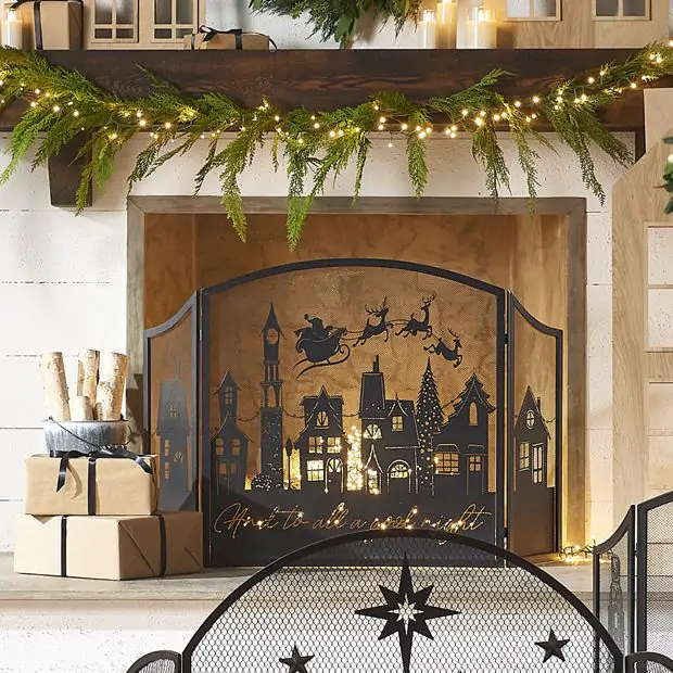 christmas fire screen
