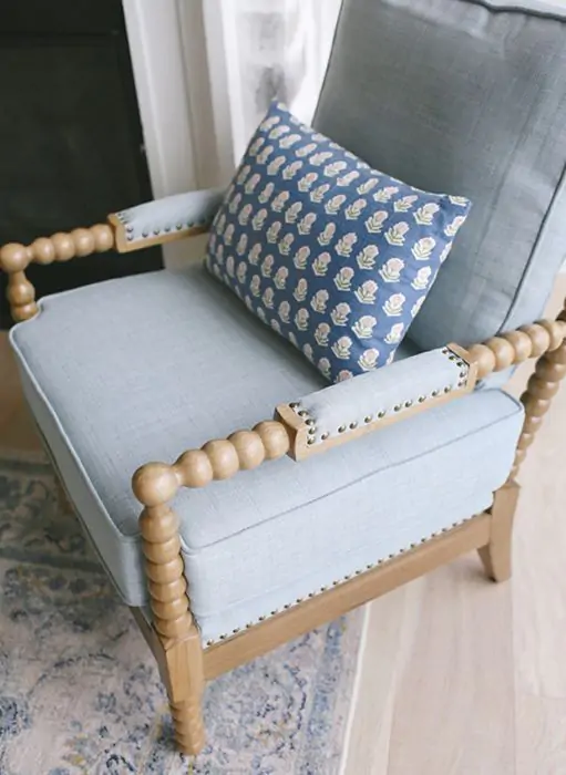 Dusty Blue Upholstered Accent Chair Antique Farmhouse