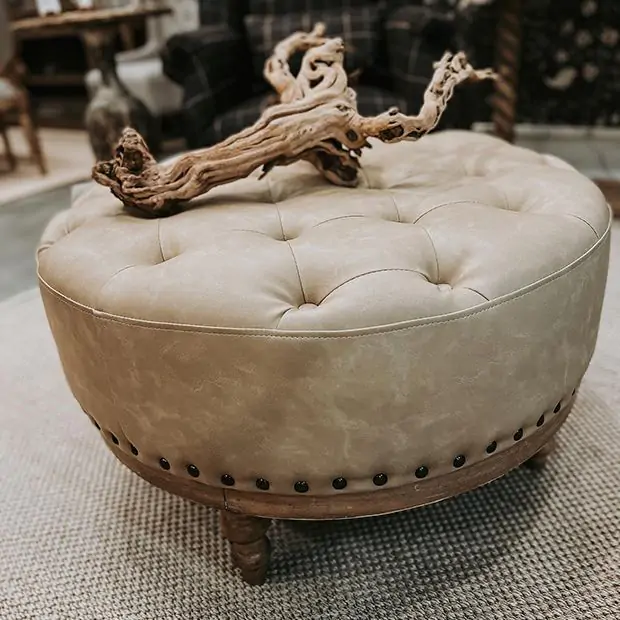 Farmhouse Chic Tufted Round Ottoman Antique Farmhouse