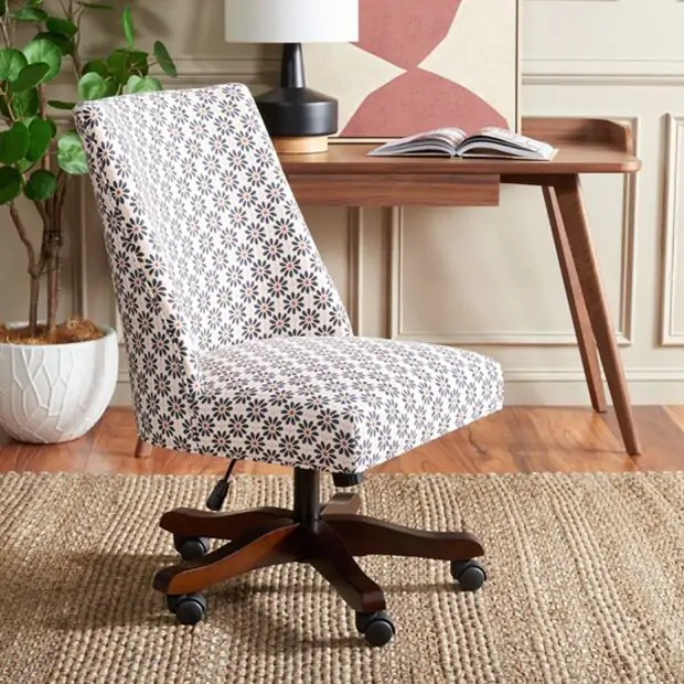 Floral Upholstered Rolling Desk Chair Antique Farmhouse