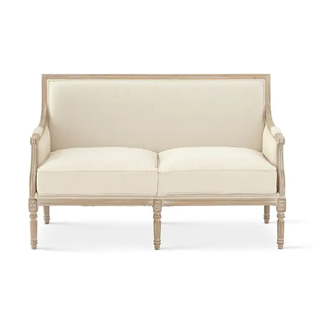 Linen Upholstered Feather Down Loveseat Antique Farmhouse