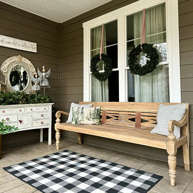 Long Teak Wood Outdoor Bench Antique Farmhouse