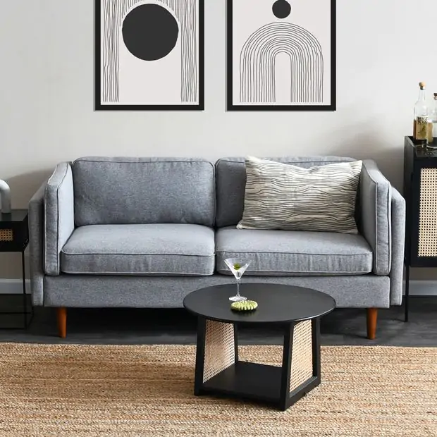 Atley Modern Upholstered High Sided Sofa with Solid Wood Legs Mid Century Grey