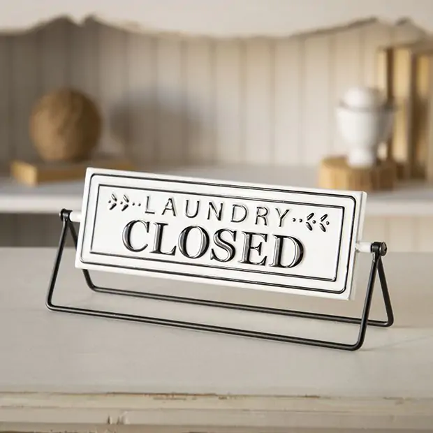 Open Closed Metal Laundry Sign Antique Farmhouse
