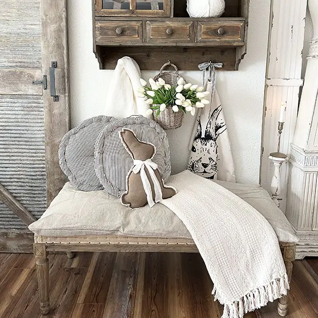 Pillow Top Vintage Inspired Bench Antique Farmhouse