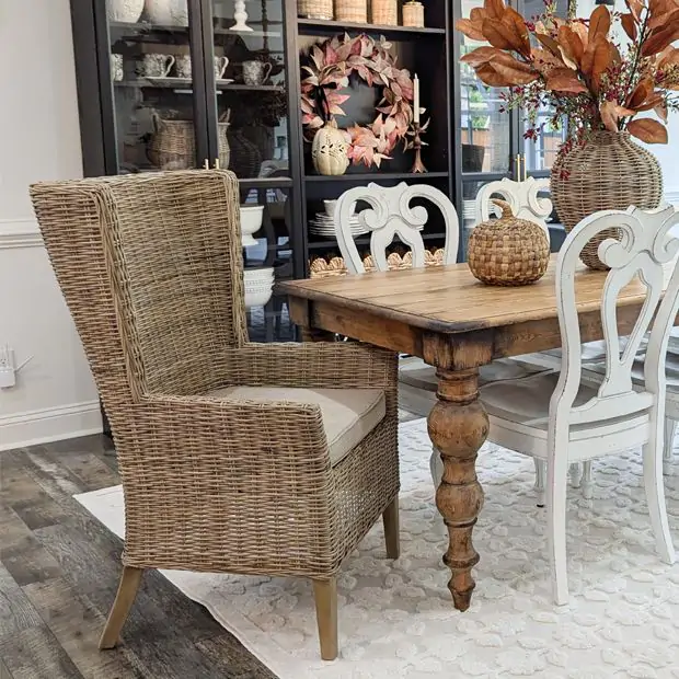 Rattan Wingback Chair With Cushion Set of 2 Antique Farmhouse