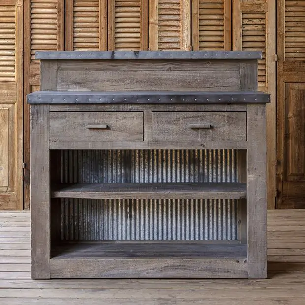 Reclaimed Wood And Corrugated Tin Bar Counter Antique Farmhouse