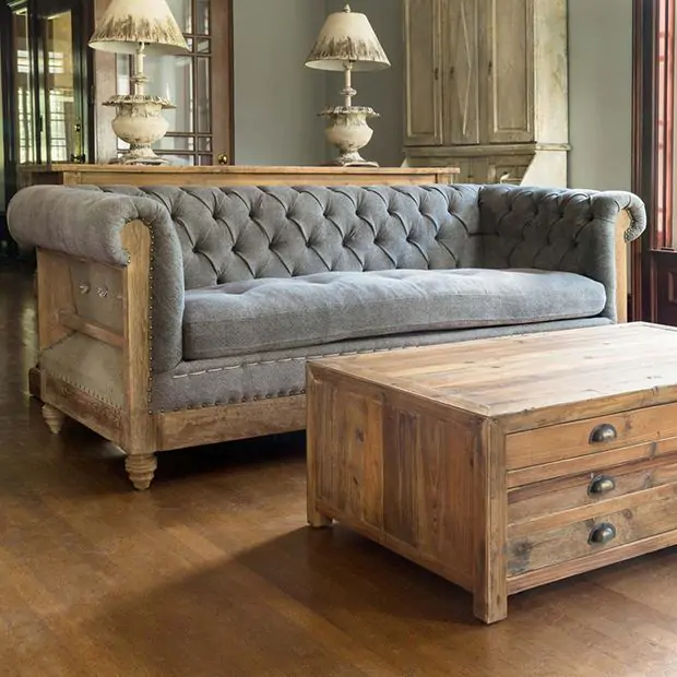 rustic wood frame sofa