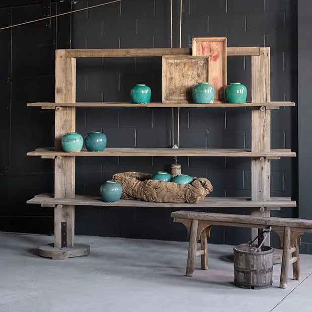 Rustic Reclaimed Wood Shelving Unit Antique Farmhouse