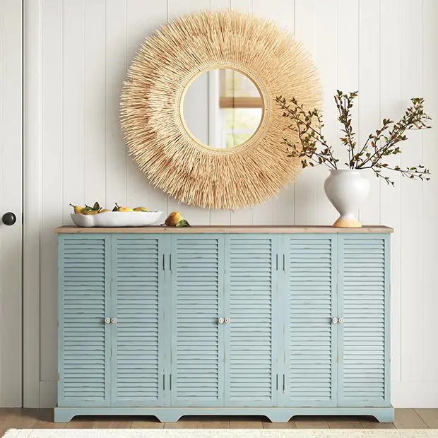 Sea Wash Shutter Door Side Cabinet Antique Farmhouse