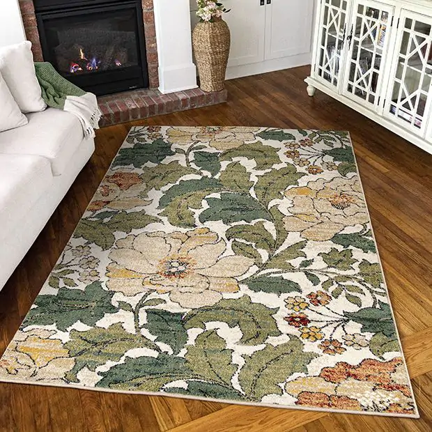 green flower pattern rug