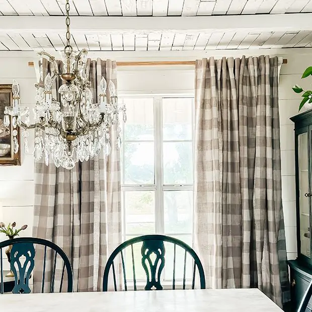 Tan and white curtains store