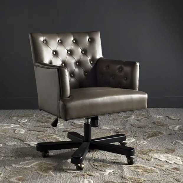 Tufted Leather Rolling Desk Chair Antique Farmhouse