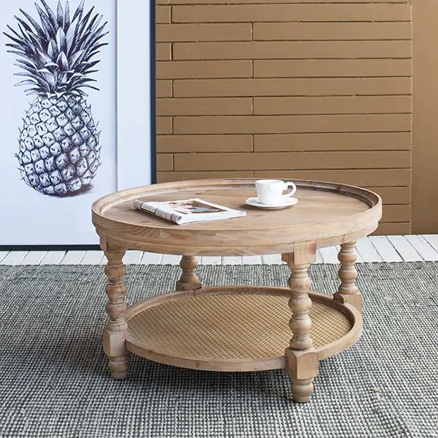 Turned Leg Tiered Round Coffee Table Antique Farmhouse