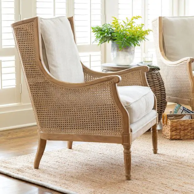 Whitewash Cane Back Accent Chair Antique Farmhouse
